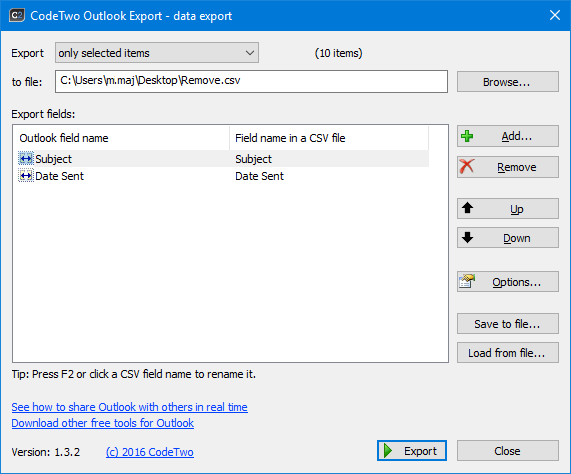 CodeTwo Outlook Export - Eksport danych do pliku CSV CodeTwo Outlook Export - Eksport danych do pliku CSV
